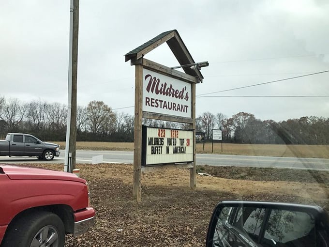 The roadside sign doesn't lie: Mildred's really does serve one of America's best buffets, period.