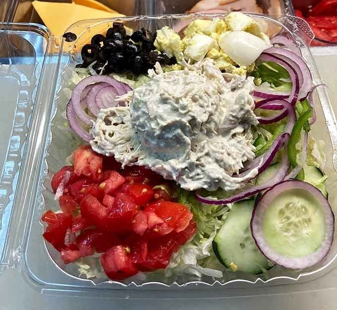 Even the salads here don't mess around, piled high with chicken salad and fresh vegetables galore.