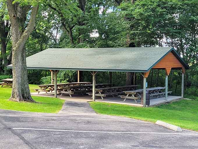 The covered picnic area offers the perfect spot to decompress after your underground adventure and discuss what you've seen.