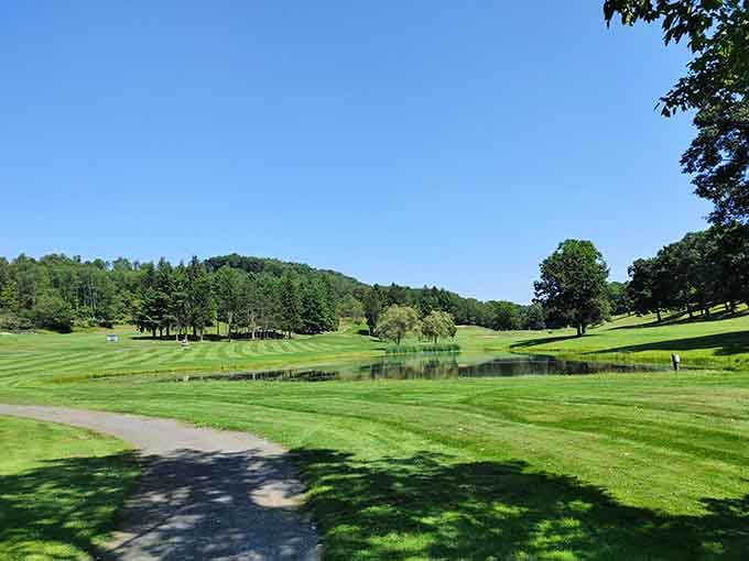Rolling fairways stretch toward forested hills in scenery so peaceful your golf score almost doesn't matter anymore.