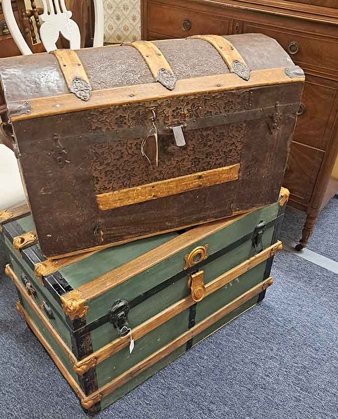 Antique trunks that have traveled more miles and seen more adventures than most people's entire lifetimes.