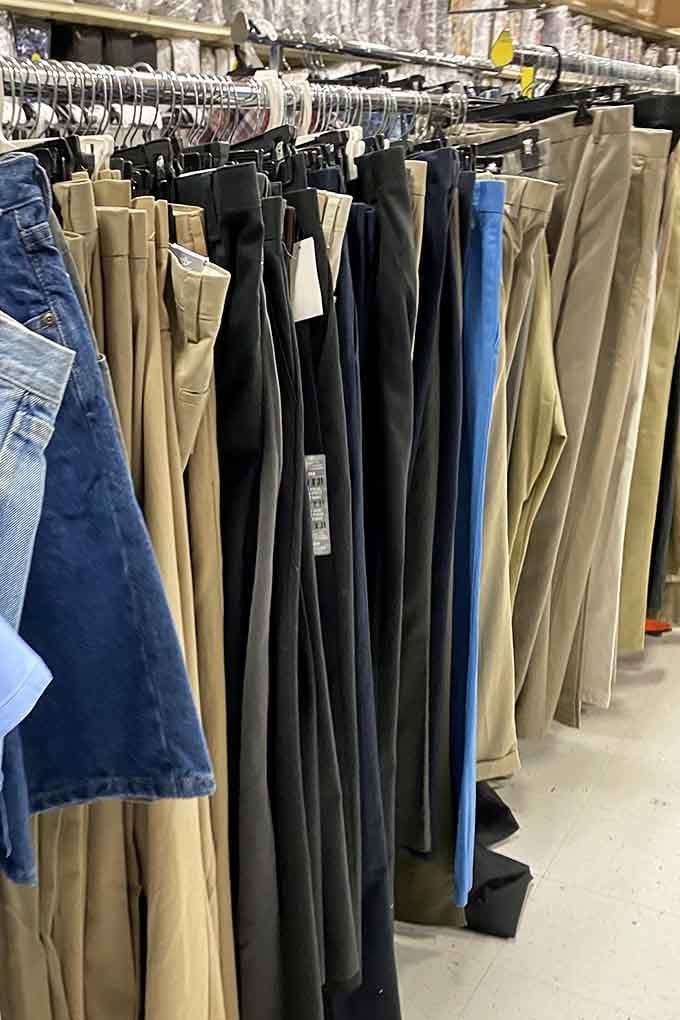 Pants organized by color like a well-orchestrated symphony, each note hitting the perfect price point.
