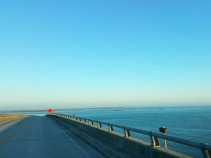 The Bonner Bridge stretches across blue water, connecting islands and making your daily commute look downright boring.
