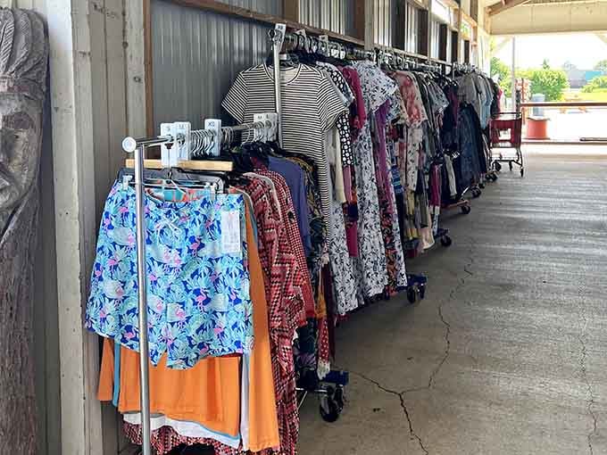 Clothing racks outside offer even more options, because apparently the deals inside weren't enough to contain.