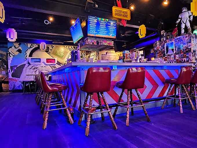 The bar setup looks like it was designed by someone who truly understands that gamers need fuel and proper hydration.
