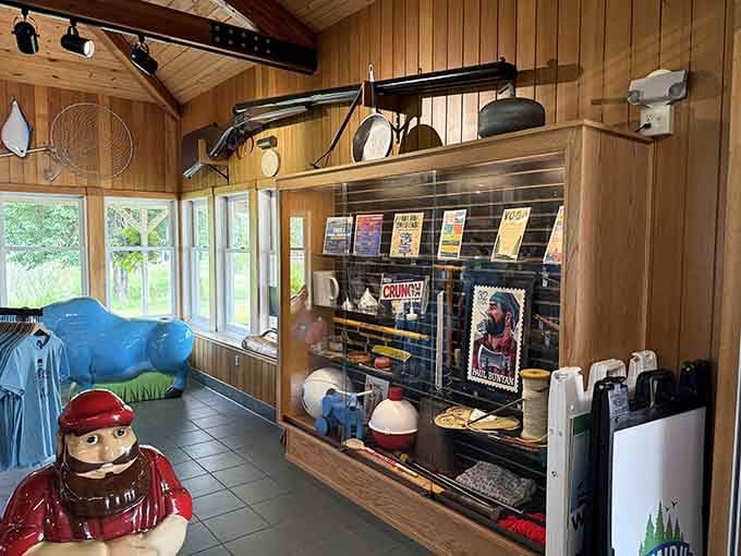Inside, the gift shop tempts visitors with Paul Bunyan memorabilia you never knew you needed desperately.