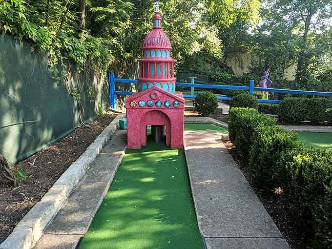 This miniature pink building is cuter than most actual houses and requires significantly less property tax to maintain.
