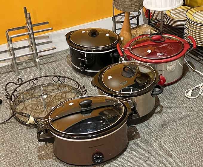 Slow cookers assembled like a convention of patient kitchen helpers, ready to simmer their way into your culinary routine.
