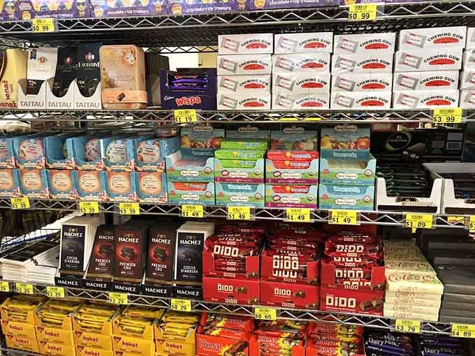 International chocolates and treats tempt from every angle, making willpower an adorable but futile concept here.