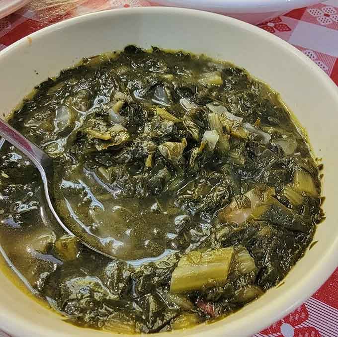 These collard greens have been cooked with the kind of patience and care that makes vegetables actually worth eating.