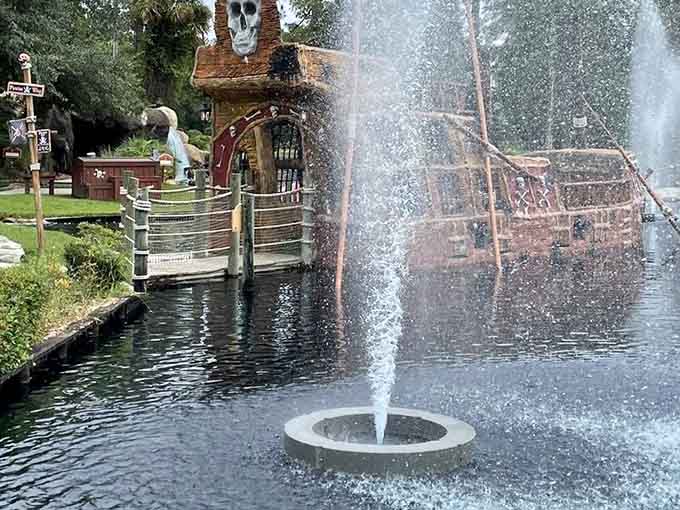 Water features add drama to every hole, making you feel like Errol Flynn navigating treacherous seas with a putter.