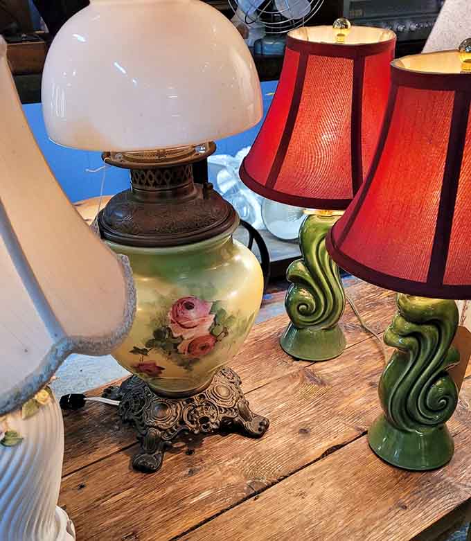 Vintage lamps ranging from elegant oil burners to groovy '60s pieces that scream "conversation starter" loudly.