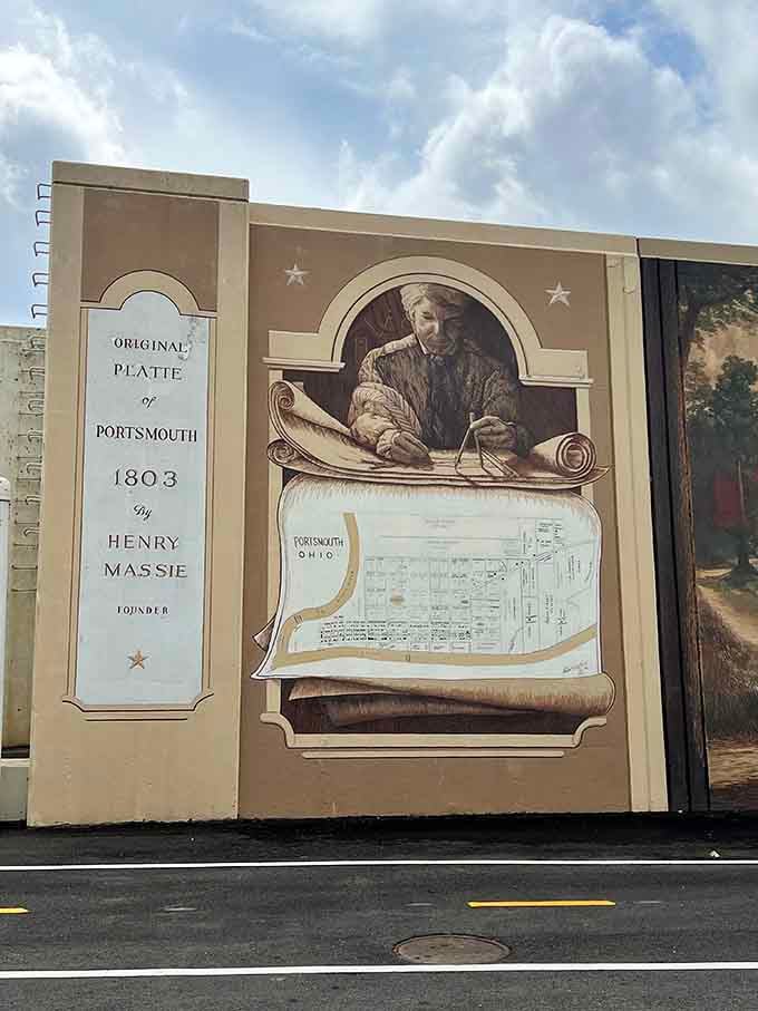 Henry Massie's original town platte unfurls like a treasure map, showing Portsmouth before it became Portsmouth.