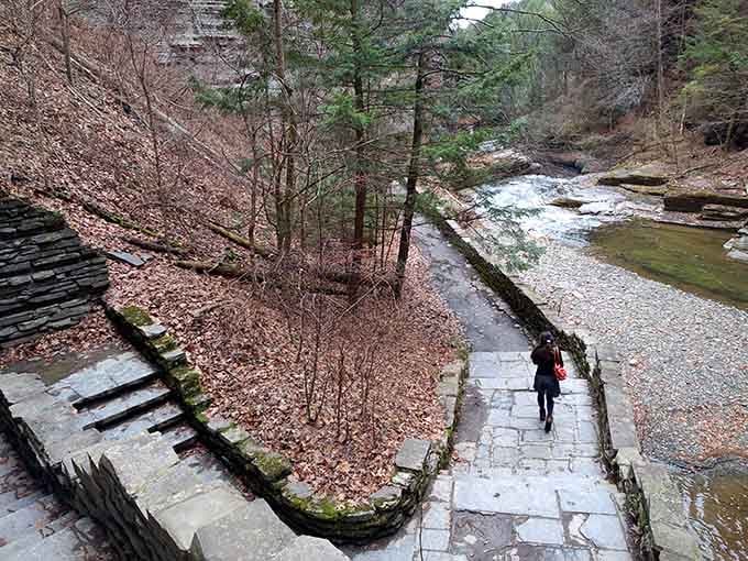 Stone staircases wind through the gorge, offering both exercise and spectacular views for your effort.