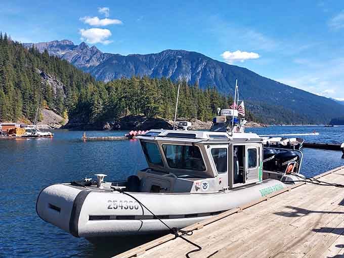 Even the patrol boat looks ready for an adventure in these impossibly scenic surroundings.