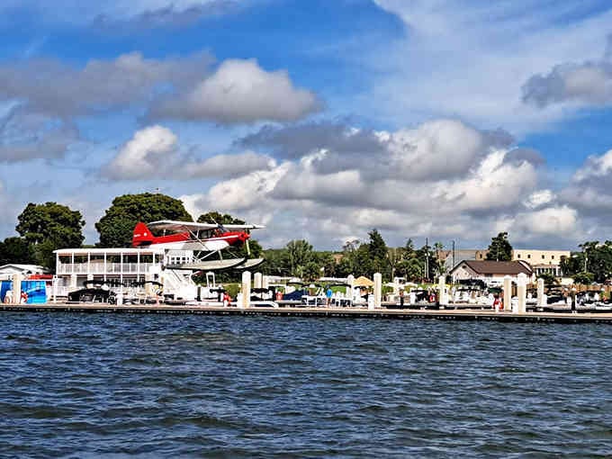 A seaplane reminds you that Mount Dora attracts adventurers who appreciate both water and sky access.