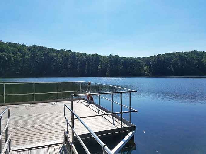The fishing pier at Clopper Lake, where patience meets possibility and fish stories are born daily.