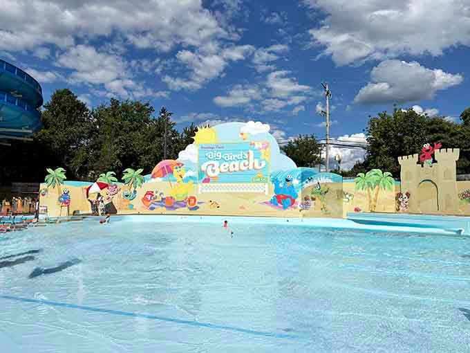 Big Bird's Beach offers shallow splashing fun where even the tiniest visitors become water warriors.