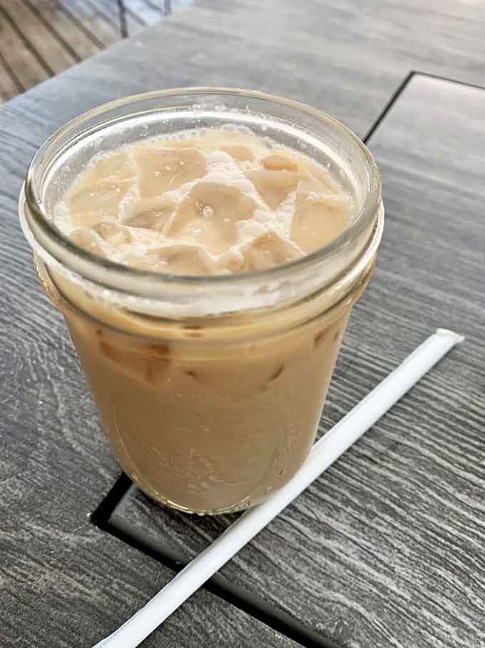 Iced coffee that looks refreshing enough to make you forget you're about to eat your weight in brisket.