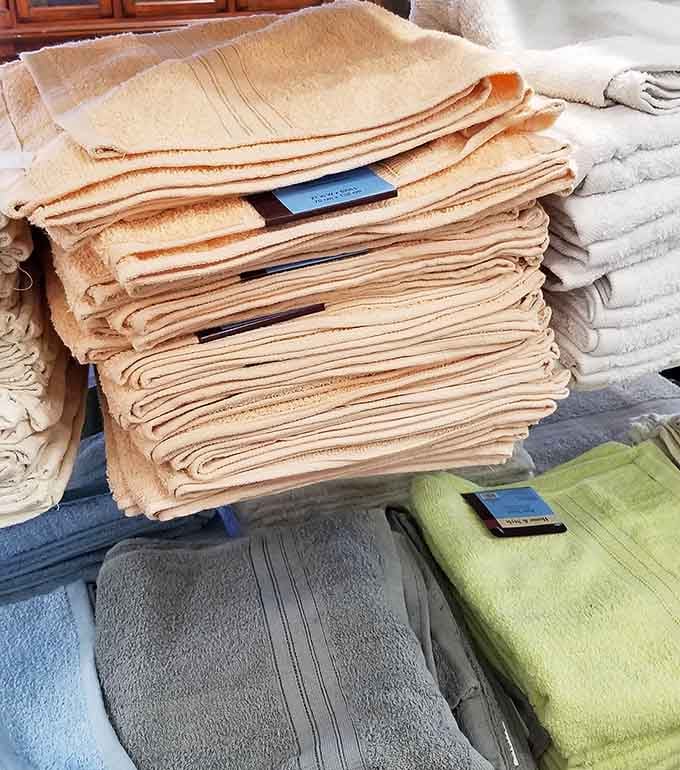 Stacks of towels in every color prove that luxury doesn't require spending a fortune at those fancy home goods stores.