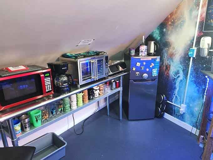 Even the kitchen embraces the cosmic theme with galaxy murals, making meal prep feel like a NASA mission.