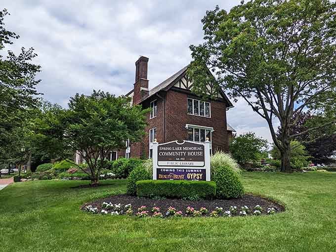 The Spring Lake Library building looks like it charges late fees in doubloons and good manners only.