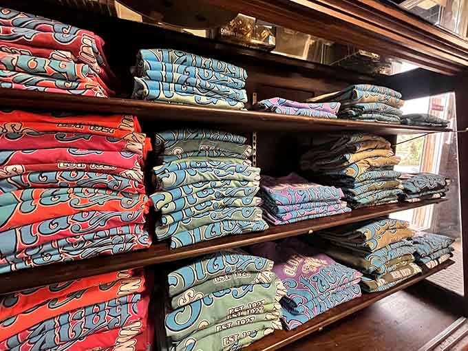 Folded t-shirts in vintage colors, because even your wardrobe deserves a trip down memory lane.