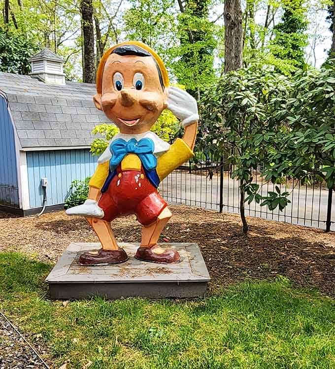 Pinocchio stands tall and honest, his nose perfectly proportioned, clearly having learned his lesson about fibbing to parents.