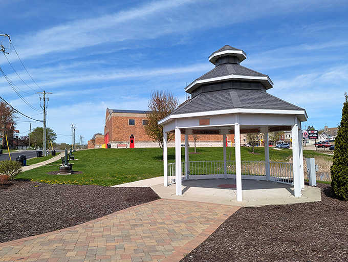 Rotary Park's gazebo offers riverside views and a peaceful spot to rest between downtown explorations.