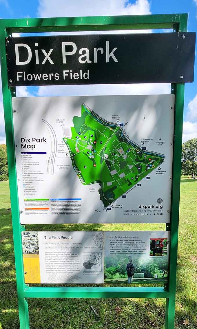 Park maps proving that 308 acres of happiness requires serious navigation skills and comfortable walking shoes.