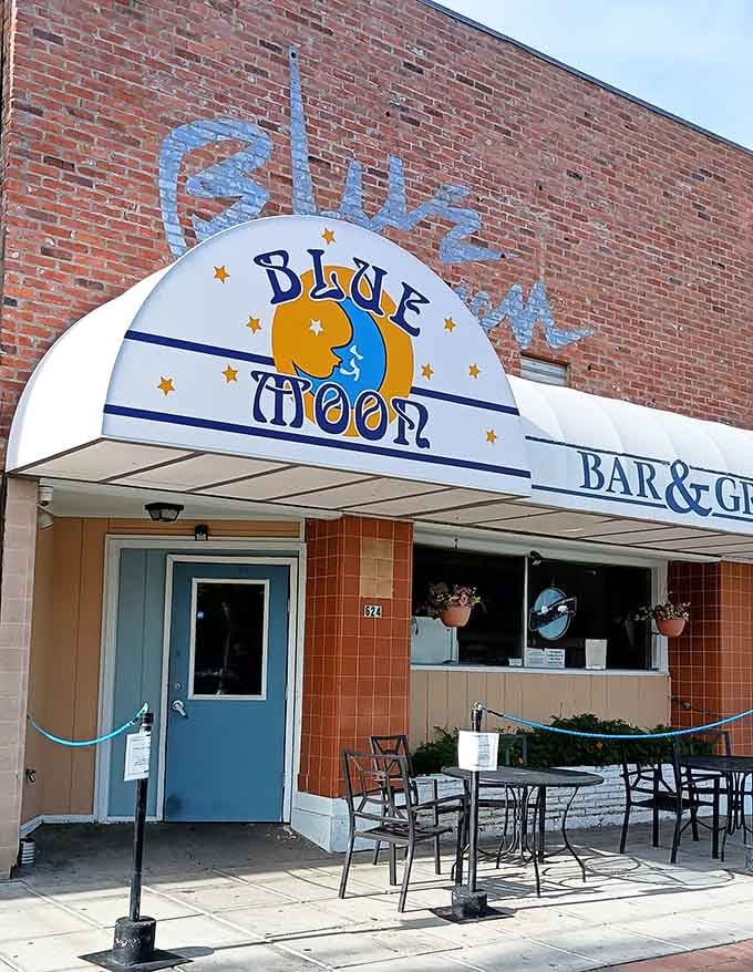 Blue Moon Bar & Grill's cheerful facade promises good times and better food in a town that knows how to do casual dining right.
