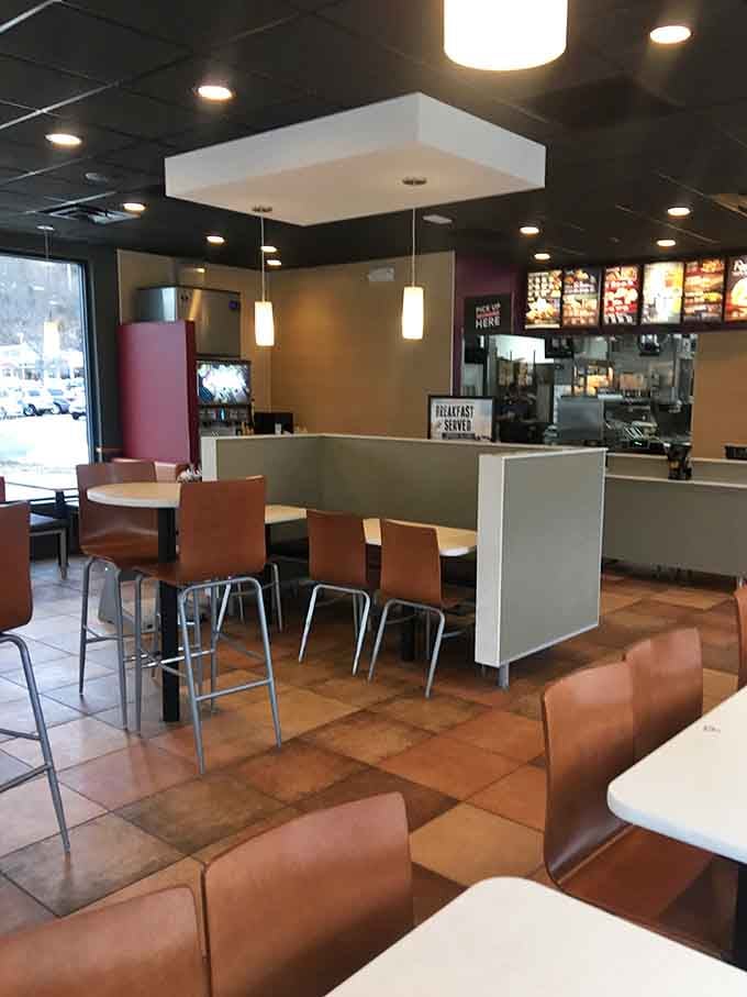 High-top seating and pendant lighting create an atmosphere that says "stay awhile" instead of "eat and run."