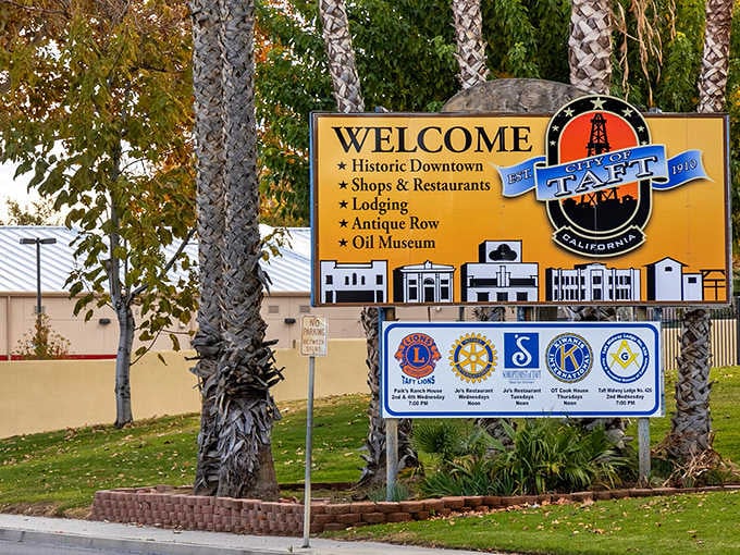 Welcome signs that actually mean it, listing real attractions instead of pretentious farm-to-table buzzwords.