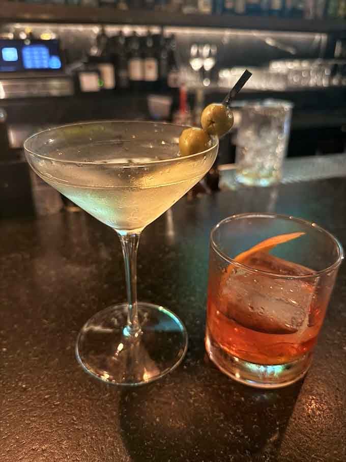 Classic martini meets modern cocktail at the bar, where drinks are mixed with the same care as the steaks are grilled.