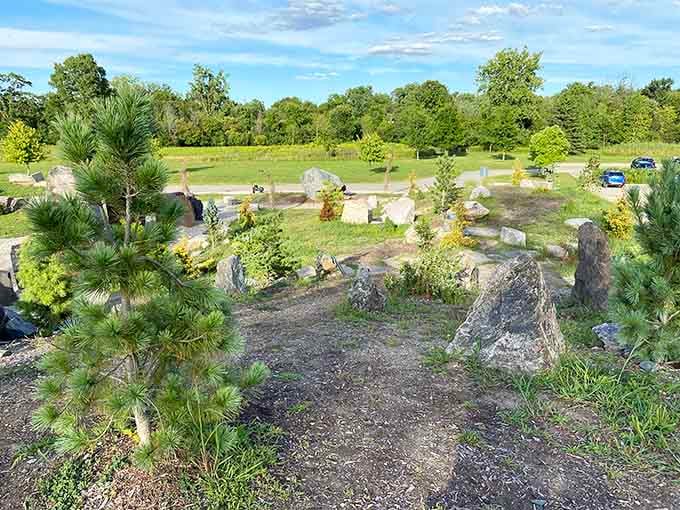 Strategic plantings soften the stark beauty, proving that even Mars-like landscapes benefit from a little Michigan greenery.