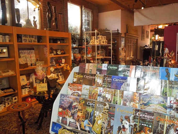 The gift shop offers carousel treasures ranging from scholarly books to delightfully ridiculous rubber ducks in costume.