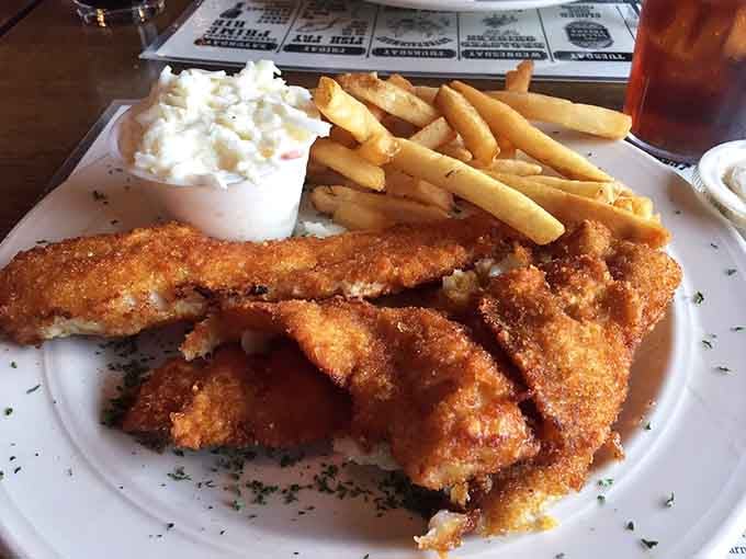 Fish and chips done right: crispy, golden, and generous enough to share, though you probably won't want to at all.