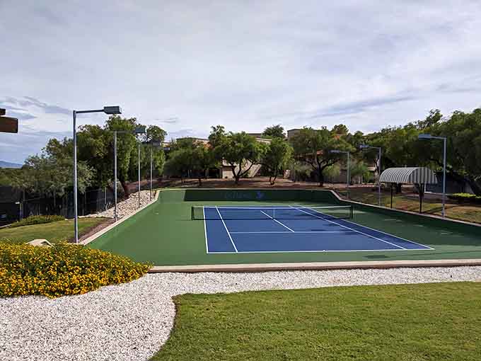 Tennis courts with mountain views mean you can blame your missed shots on being distracted by scenery.