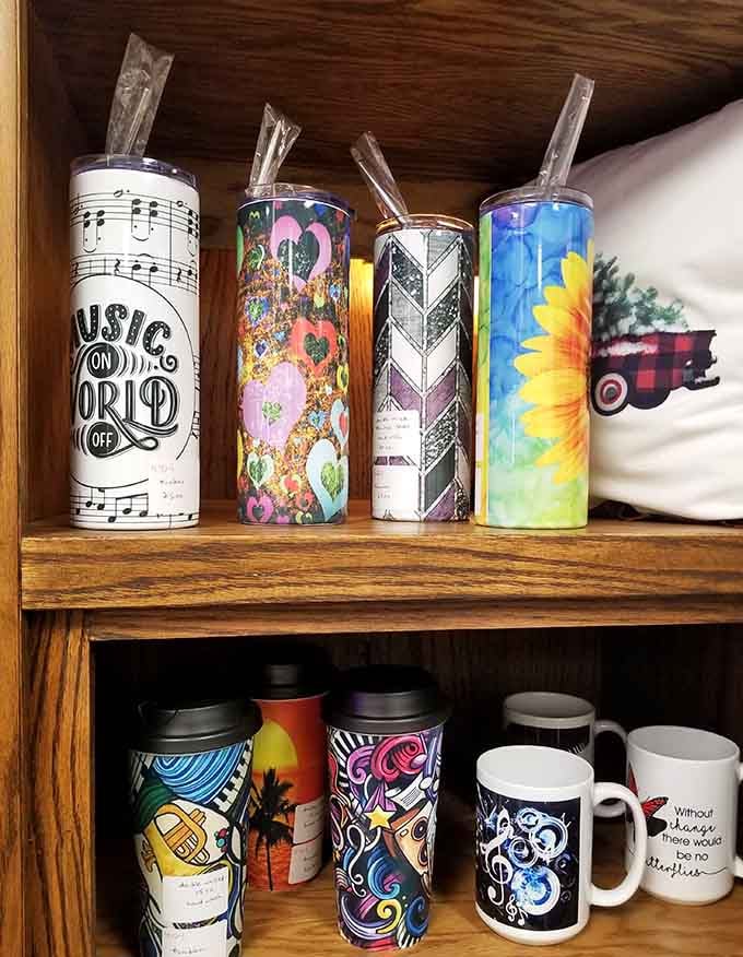 Decorative tumblers featuring everything from music notes to sunflowers, because hydration should always come with personality.