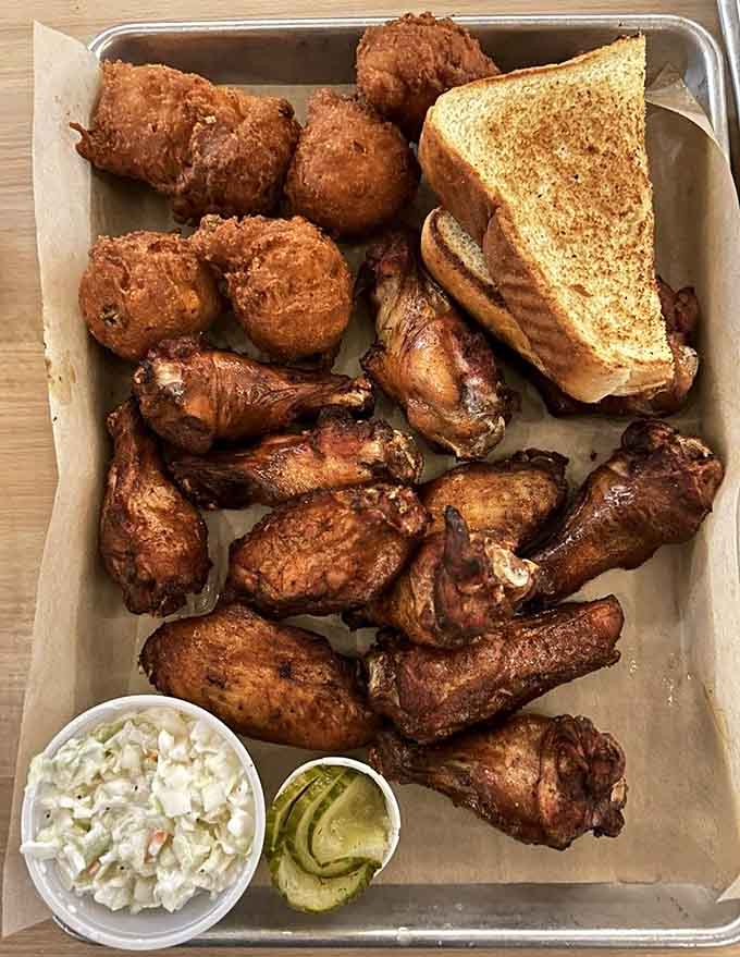 Smoked wings and hushpuppies together create the kind of partnership that should inspire international peace treaties.