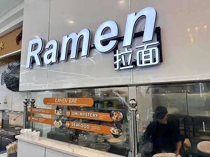 A dedicated ramen bar means fresh noodle bowls made to order, elevating this beyond typical buffet steam table fare.