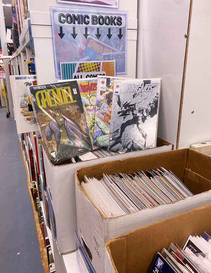 Comic books in boxes, waiting to transport you back to when heroes wore capes without irony.