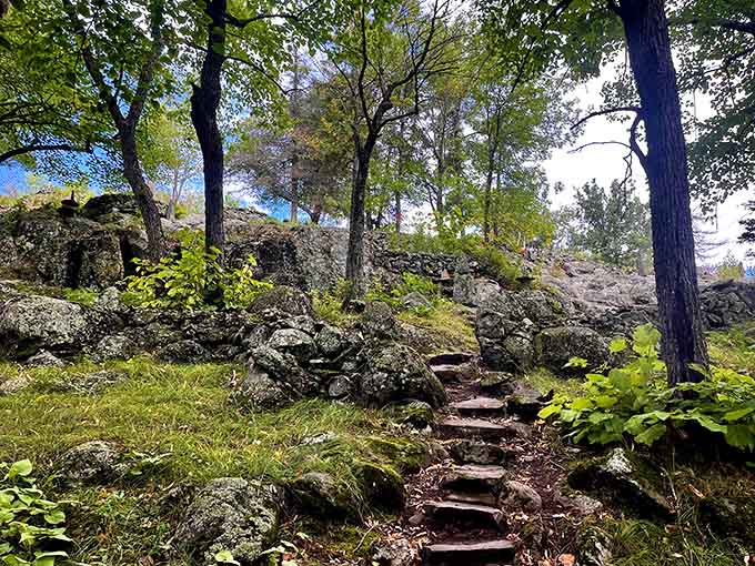 Ancient rock and modern steps combine, creating pathways that honor both geology and your aging knees equally.