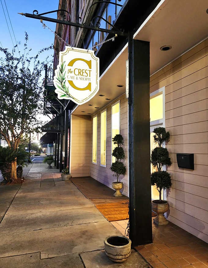 The Crest Cafe's elegant signage promises refined dining experiences that won't require a second mortgage payment.