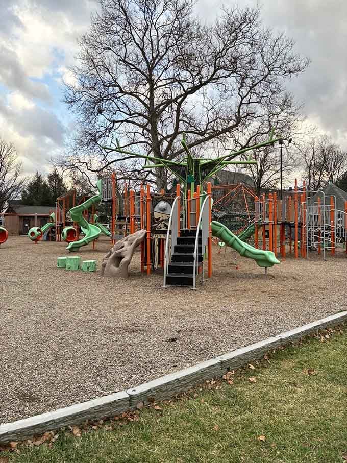 Multiple play structures mean kids can explore for hours, creating their own adventures across this colorful landscape of fun.