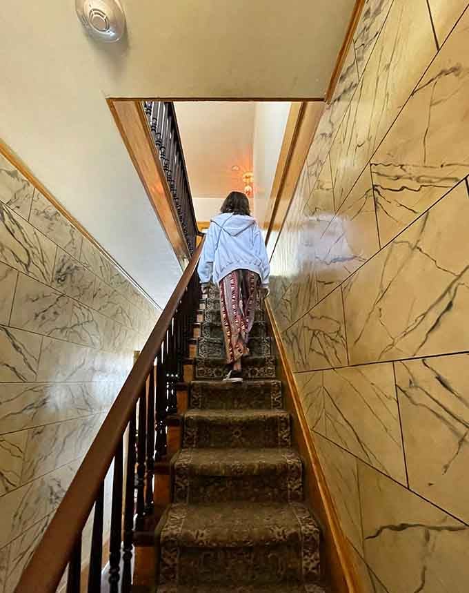 Climbing these stairs requires courage, especially knowing heavy footsteps echo here when nobody's walking. Sweet dreams tonight, friend.