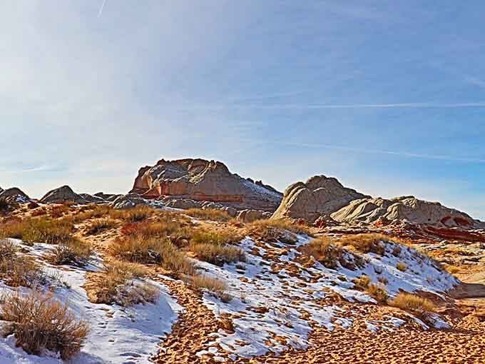 White Pocket in winter proves that even the desert occasionally enjoys a light dusting of snow for dramatic effect.