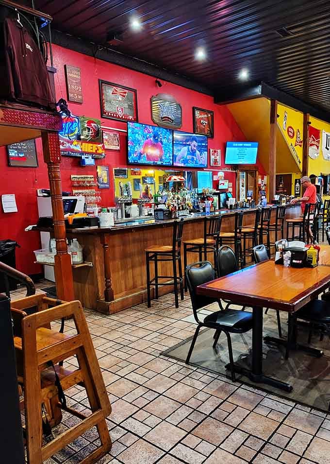The bar area gleams with promise, lined with taps and memorabilia that tell stories of good times past.