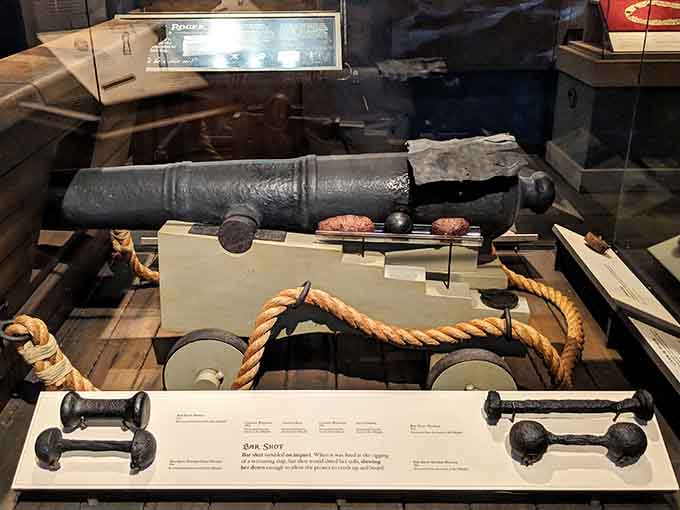 That's a real naval cannon, the kind that could turn another ship into kindling in seconds.