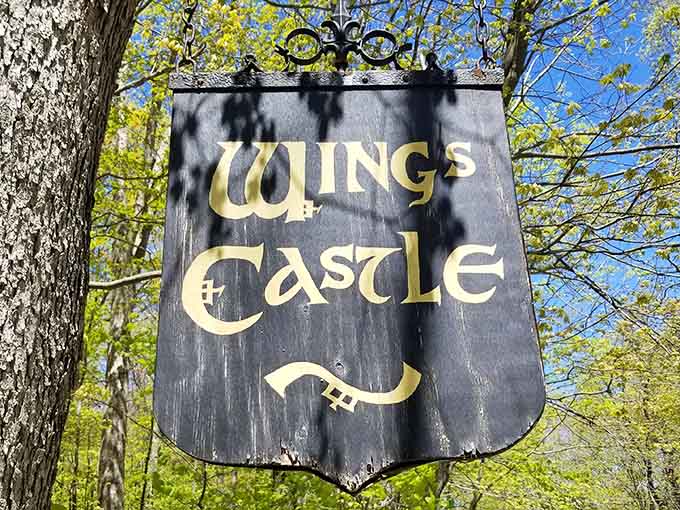 Hand-painted lettering on weathered wood announces your arrival at one of New York's most unexpected architectural treasures.